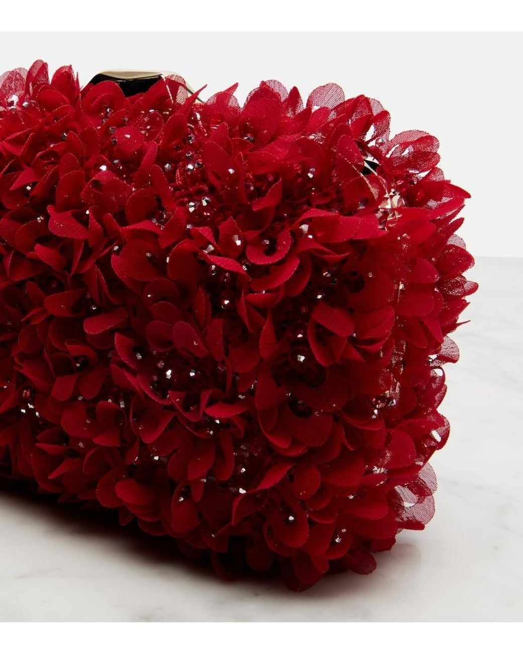 Jimmy Choo Cloud Embellished Satin Clutch in Red | Lyst
