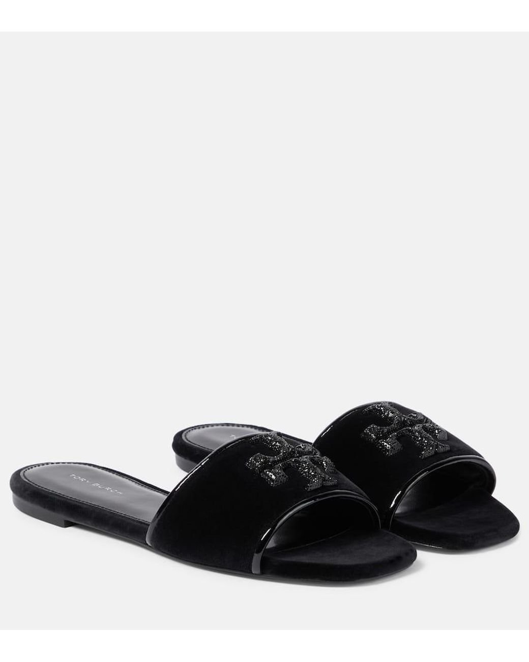 Tory Burch Eleanor Pave Velvet Slides in Black | Lyst