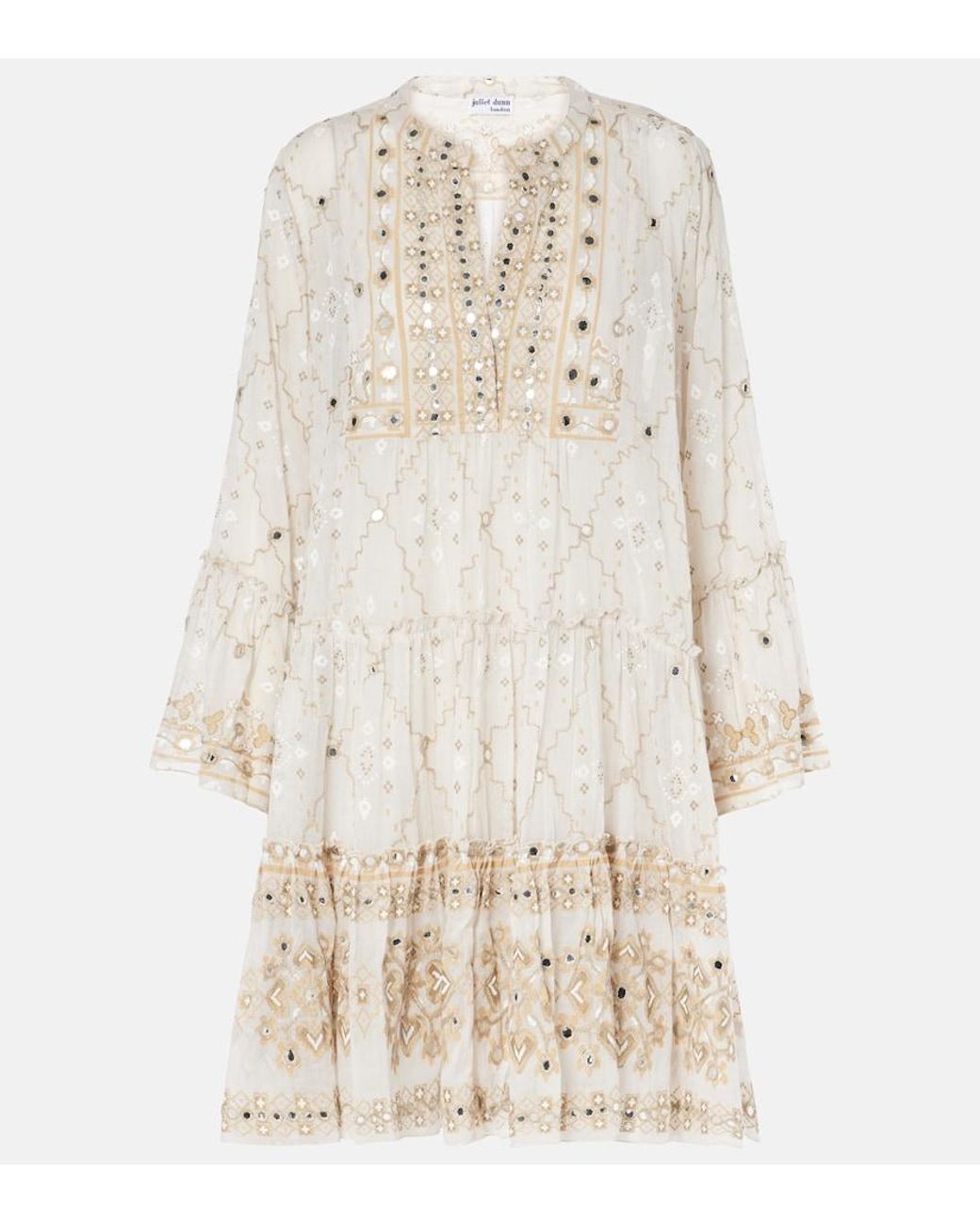 Juliet Dunn Mosaic Printed Cotton Midi Dress in Natural | Lyst