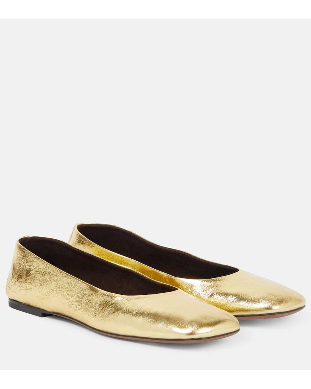The Row Square Metallic Leather Ballet Flats in Natural | Lyst