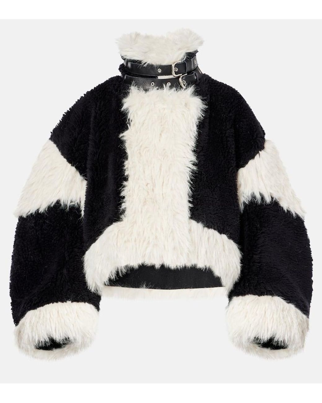 Sacai Oversized Faux Fur-Trimmed Wool Jacket in Black | Lyst