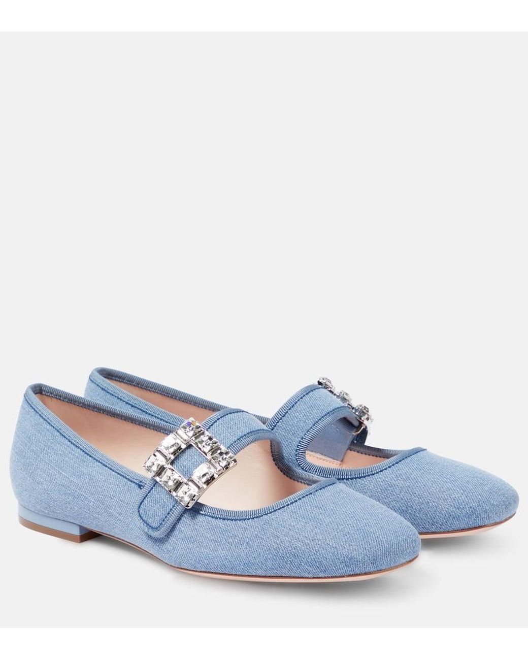 Roger Vivier Tres Vivier Strass Buckle Babies Ballet Flats in Blue | Lyst