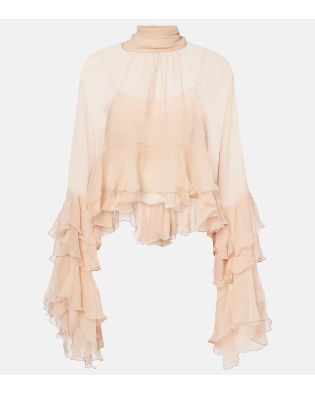 Chloé Ruffled Silk Muslin Blouse in Natural | Lyst Australia