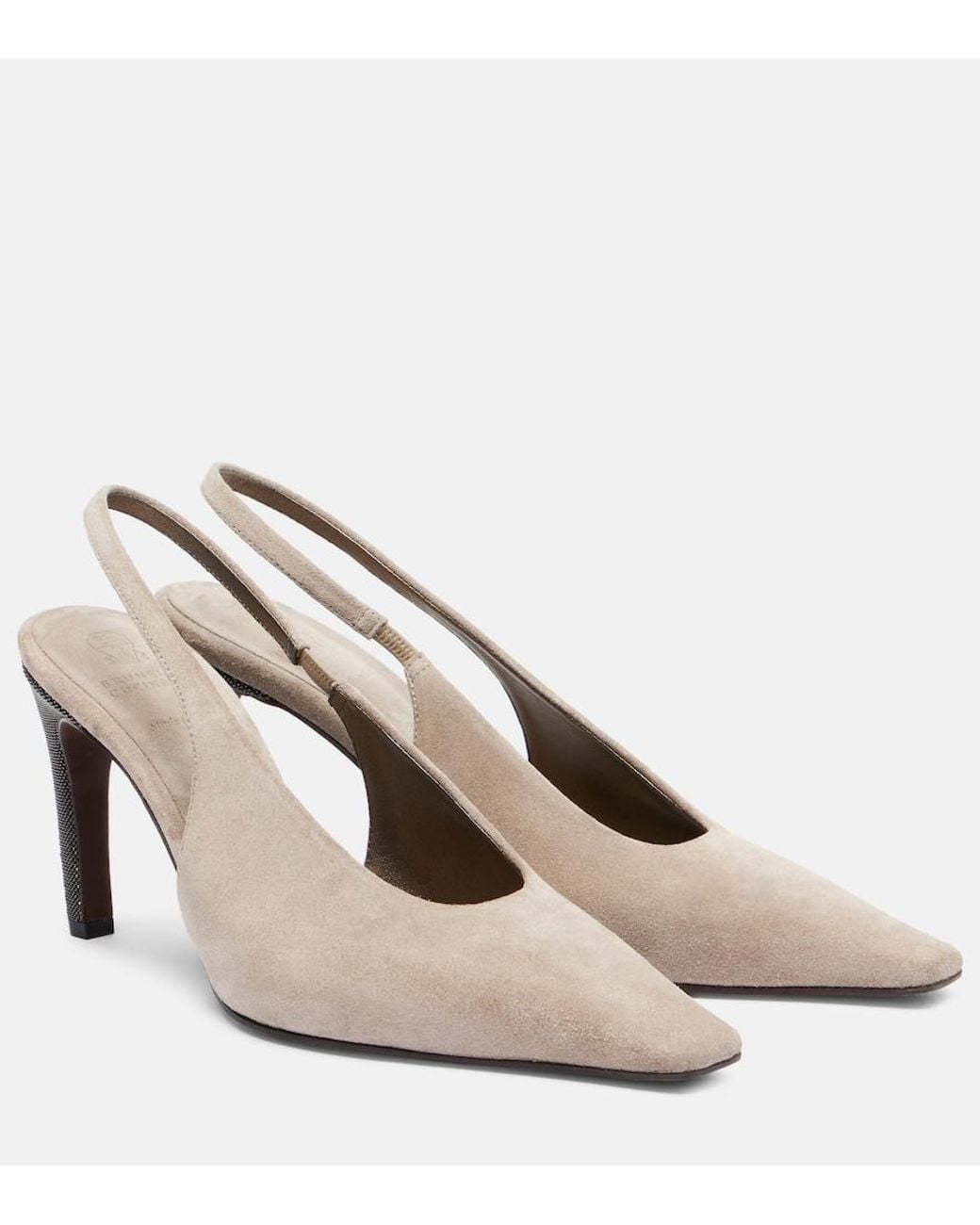 Brunello Cucinelli 80 Monili Suede Slingback Pumps in Natural | Lyst