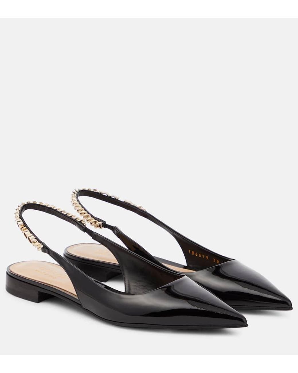Gucci Signoria Patent Leather Slingback Flats in Brown | Lyst