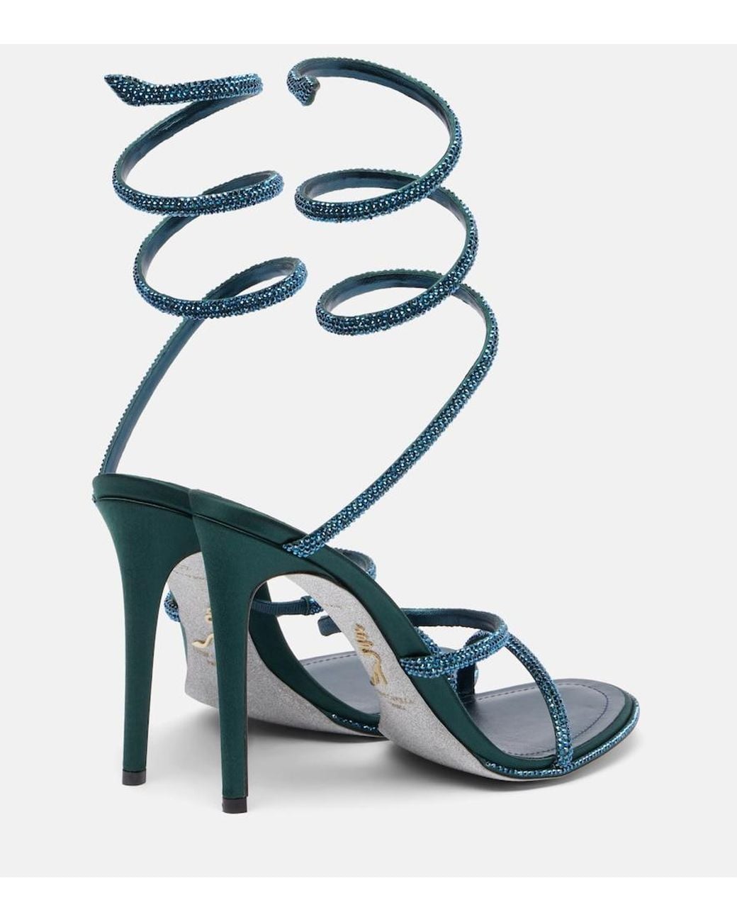 Rene Caovilla Cleo 105 Embellished Satin Sandals in Blue | Lyst
