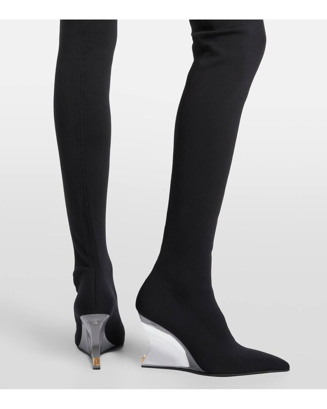 Balmain Knitted Wedge Over-The-Knee Boots in Black | Lyst UK