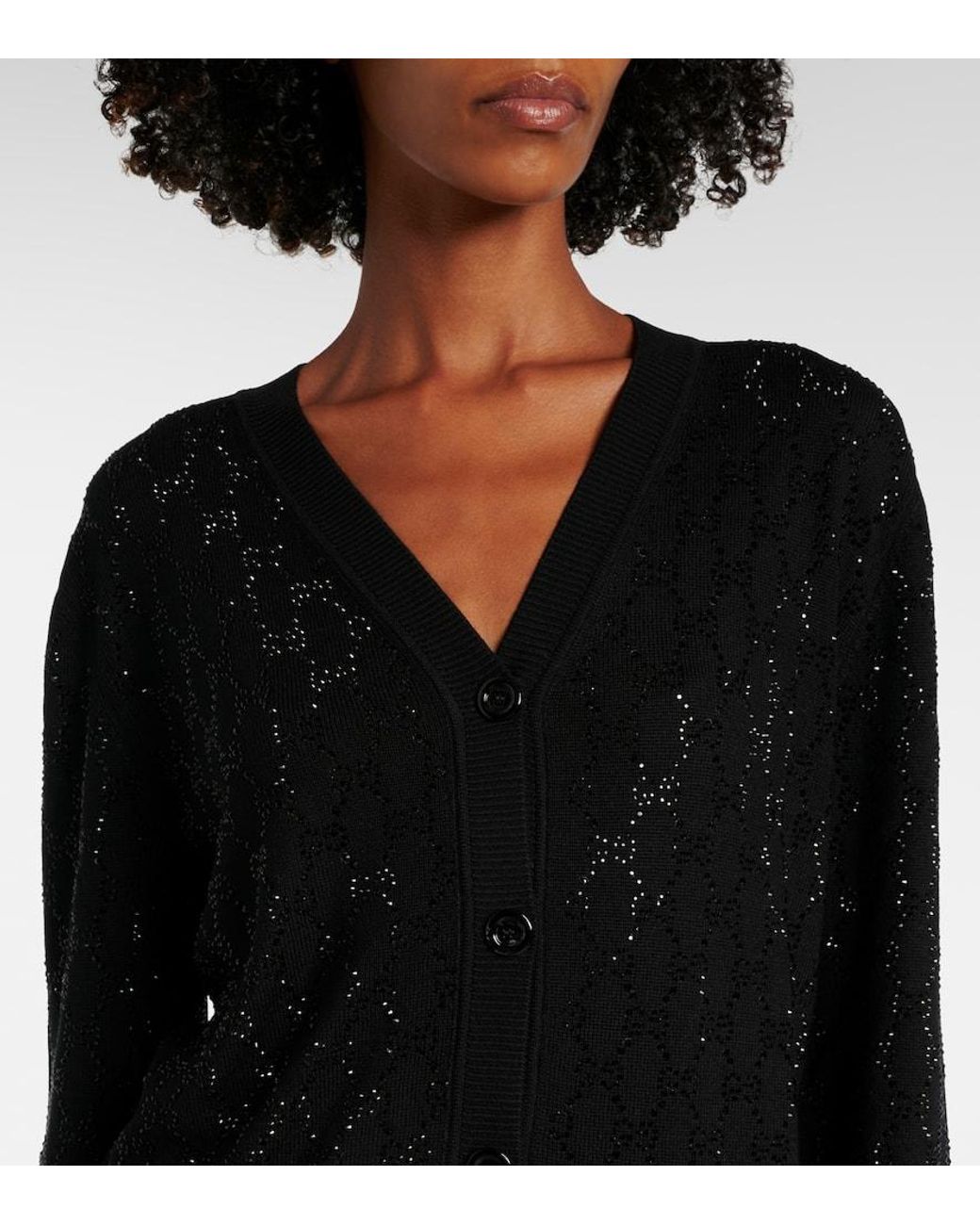 Gucci Gg Crystal Wool Cardigan in Black | Lyst