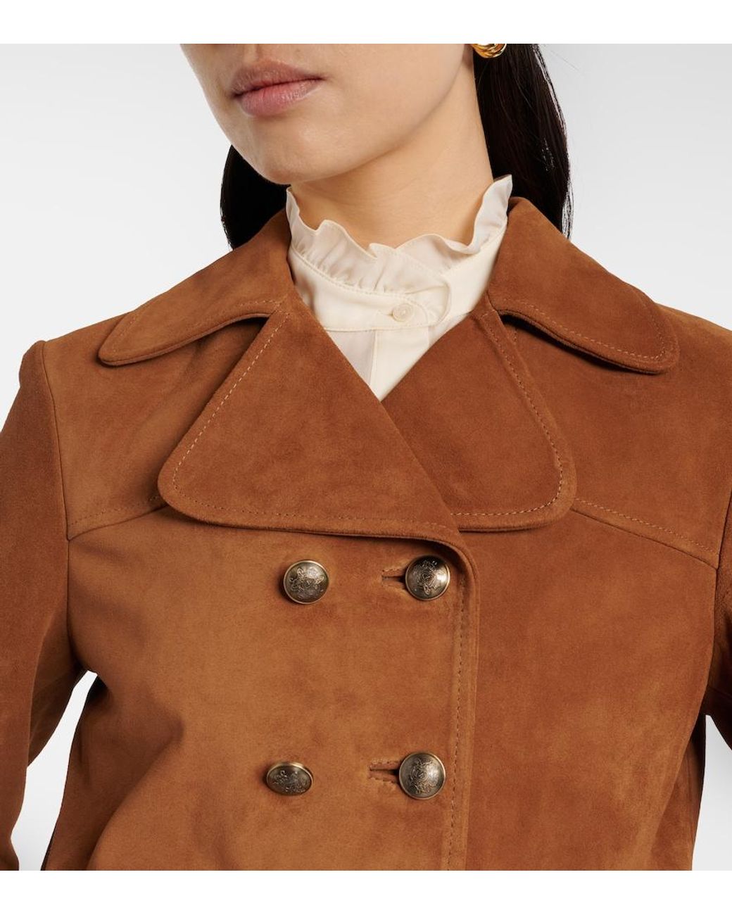 Nili Lotan Cassidy Cropped Suede Jacket in Brown | Lyst