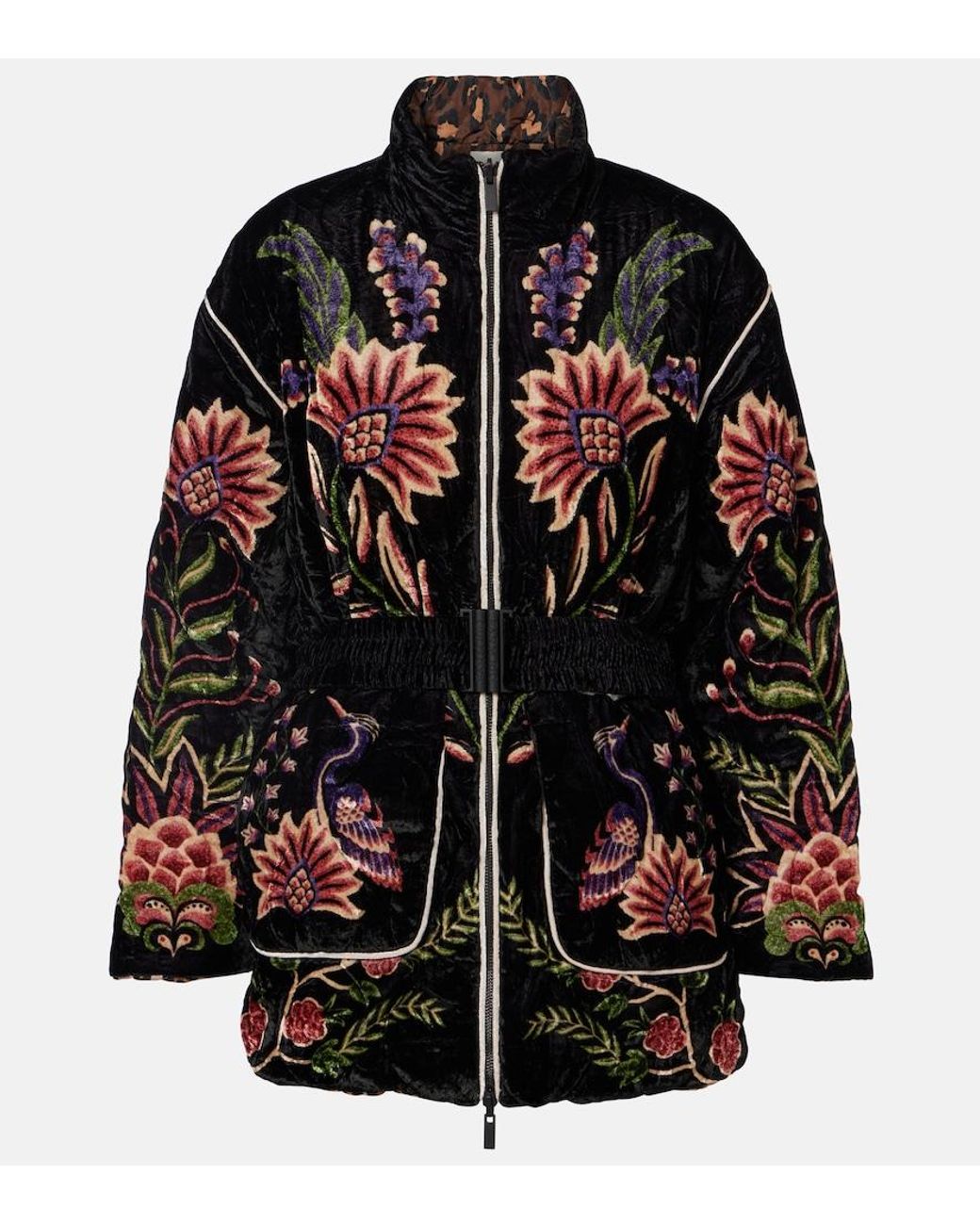 FARM Rio Marvelous Garden Belted Reversible Puffer Jacket in Black | Lyst