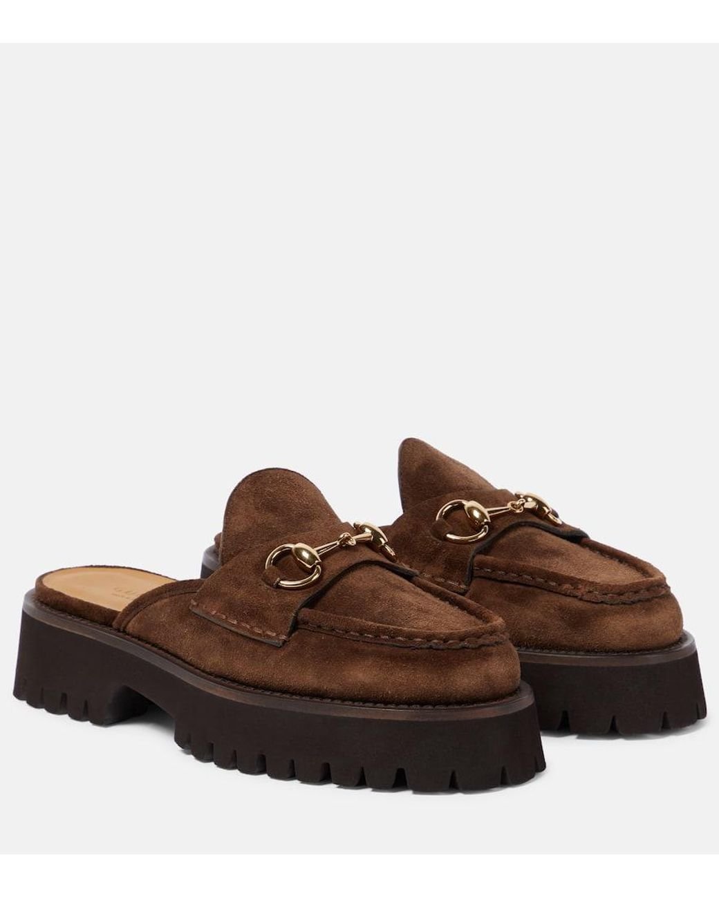 Gucci Sylke Horsebit-detailed Suede Mules in Brown | Lyst