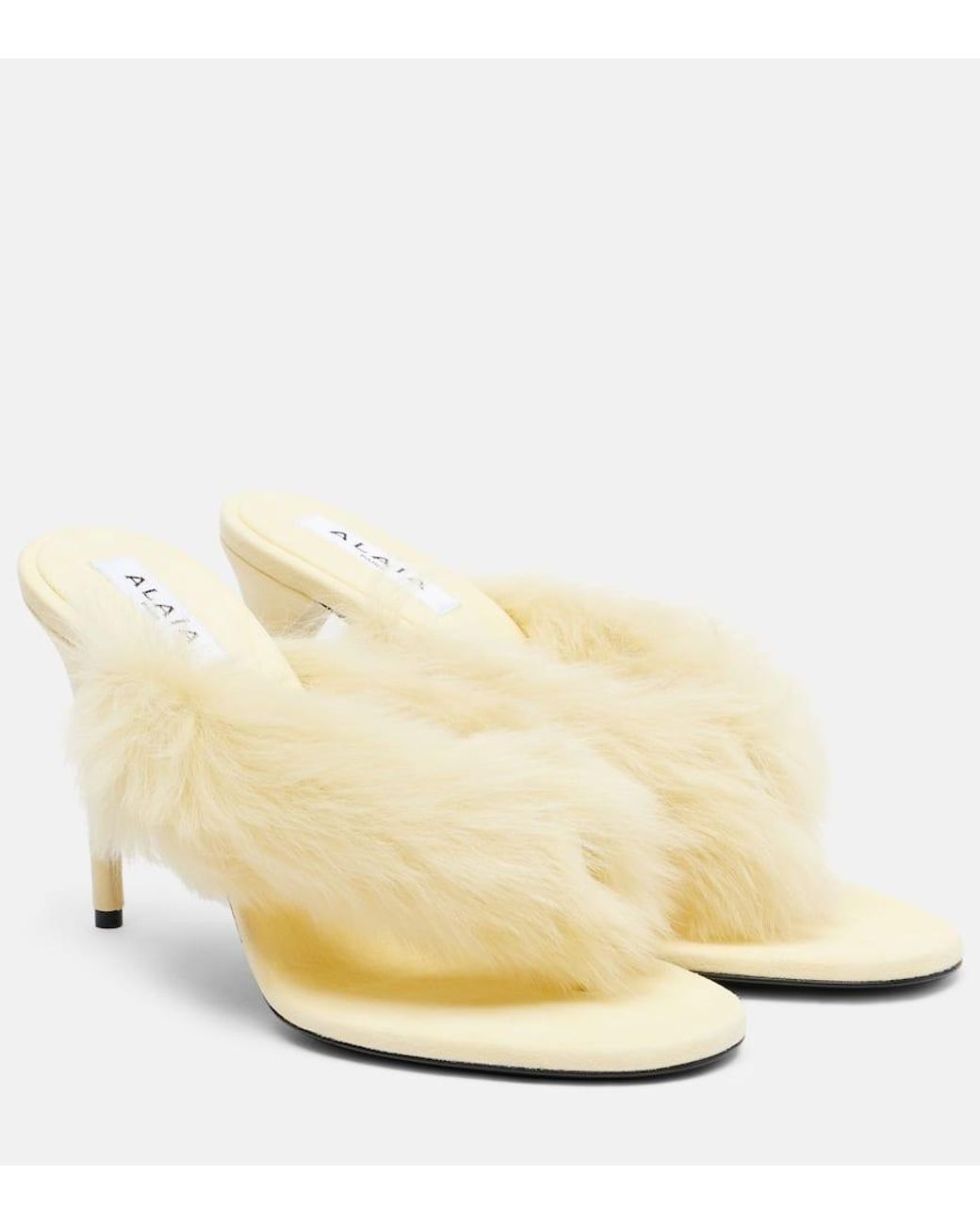 Alaïa Shearling And Leather Thong Sandals in Metallic | Lyst UK