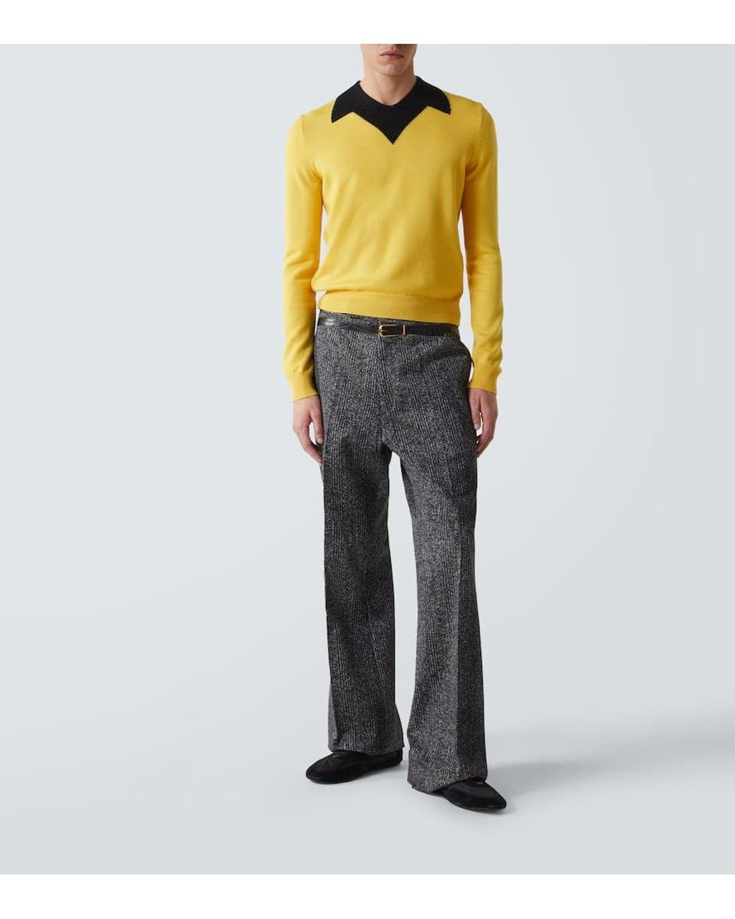 Prada Trompe L'Oil Virgin Wool Sweater in Yellow for Men | Lyst