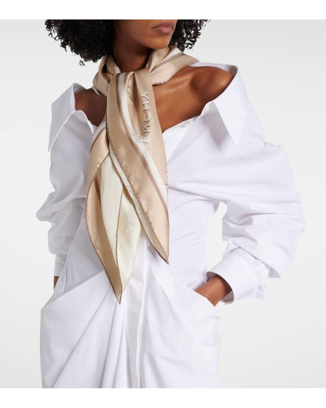 Givenchy Logo Silk Twill Scarf in Natural | Lyst UK