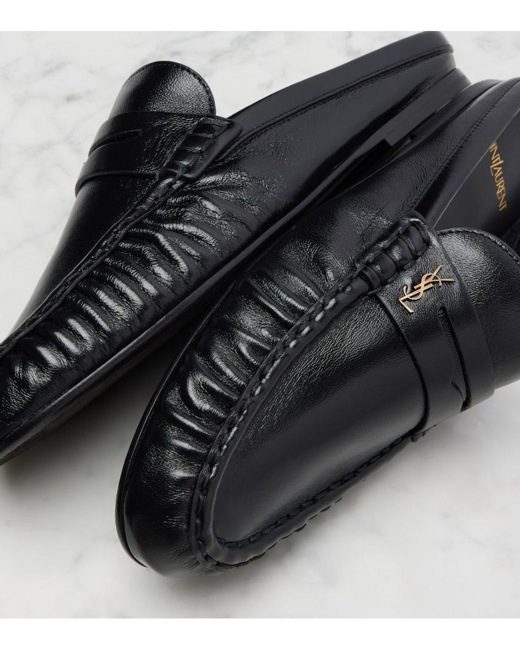 Saint Laurent Le Loafer Leather Mules in Black | Lyst