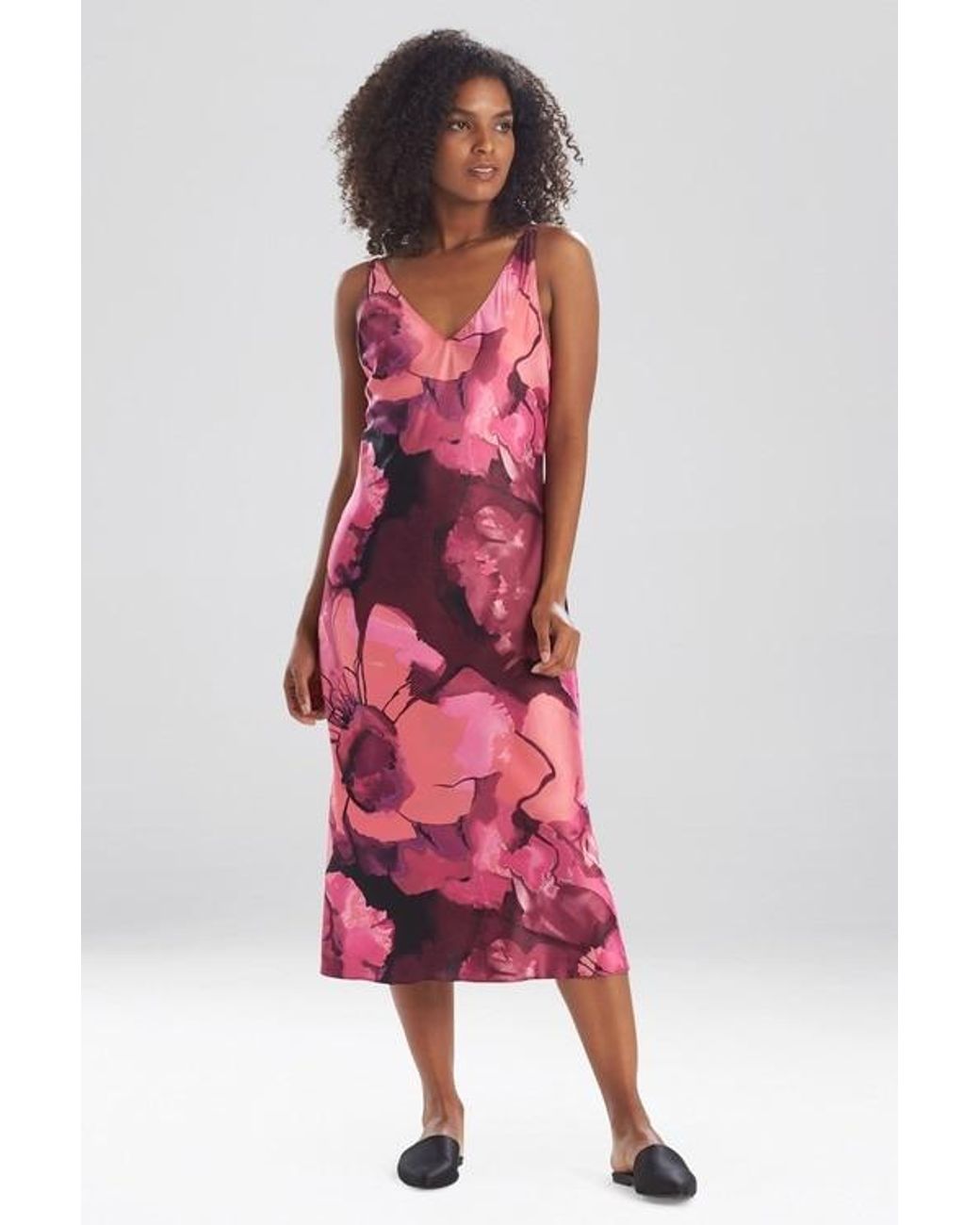 N Natori Canyon Lotus Satin Gown in Pink - Lyst