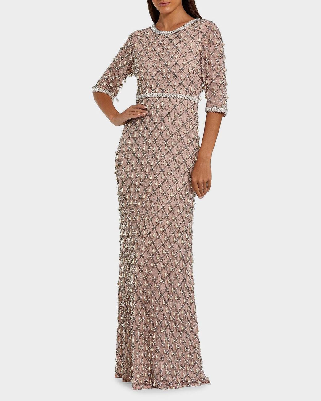 Mac Duggal Pearly-Embellished Beaded Mesh Gown | Lyst