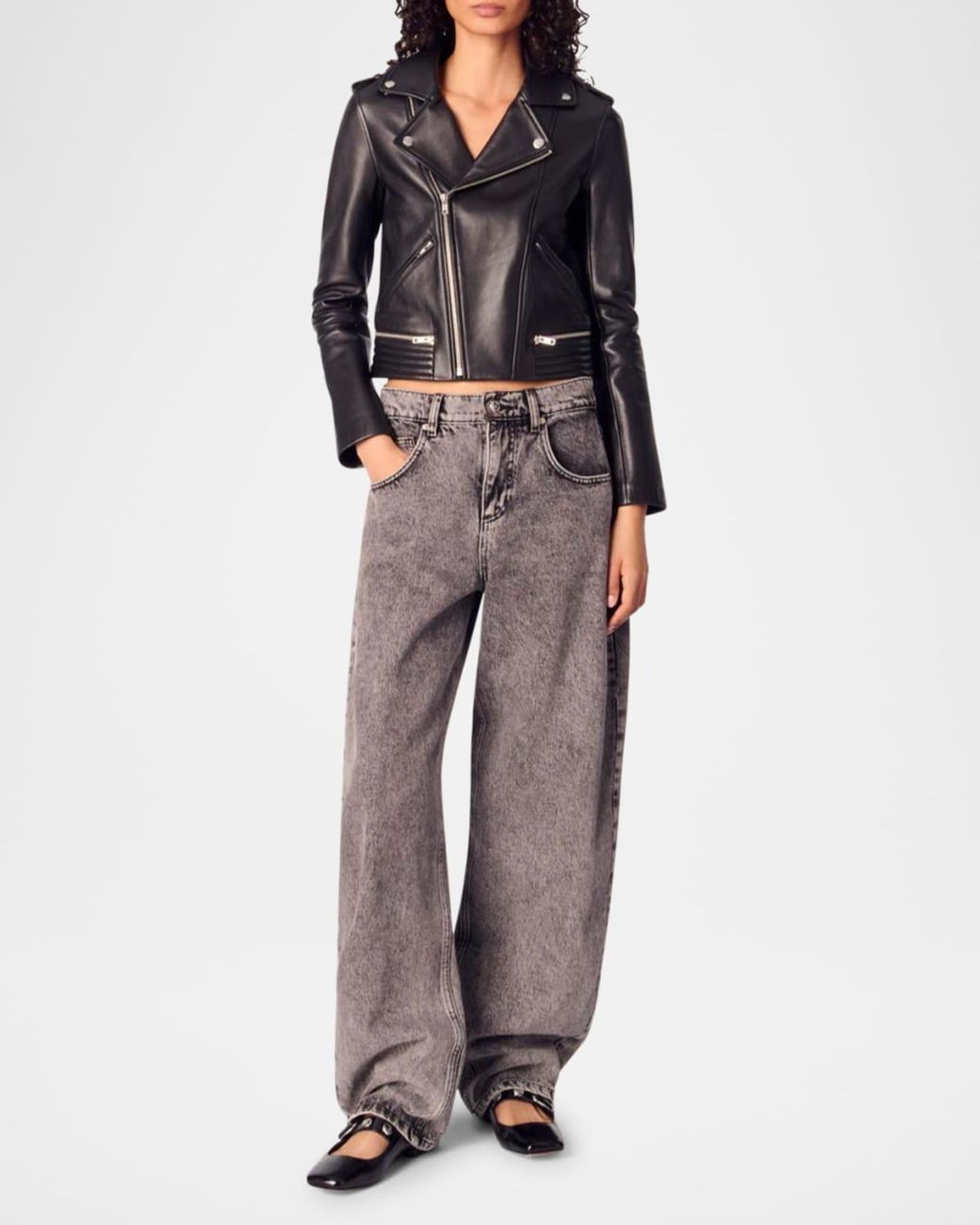 Maje Basaltm Leather Biker Jacket in Black | Lyst