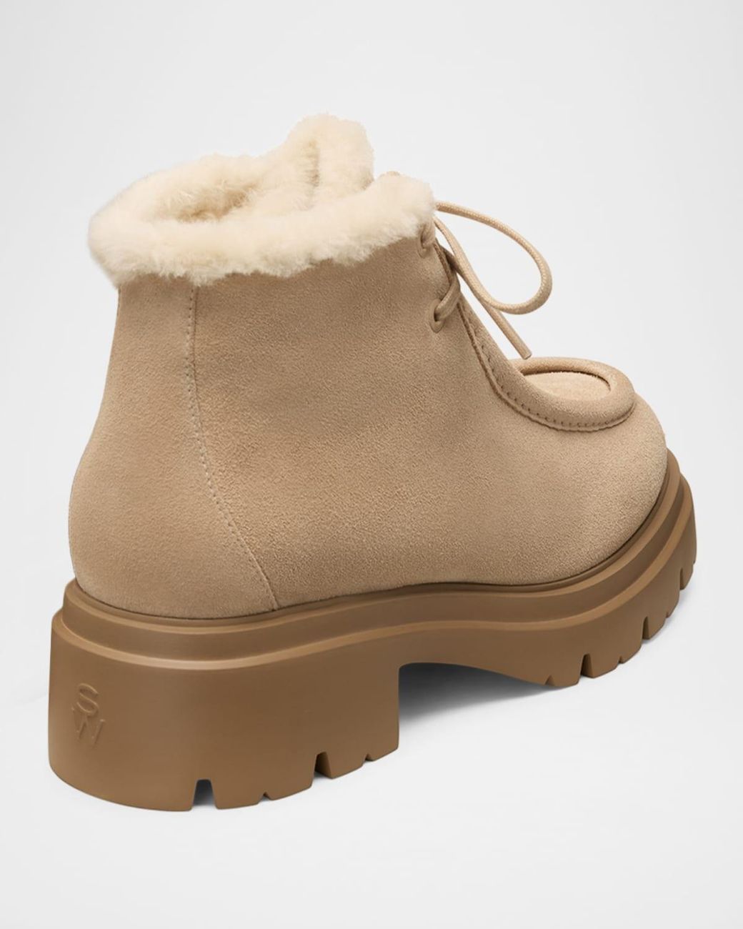 Stuart Weitzman Hudson Shearling-Lined Suede Chukka Booties in Natural ...