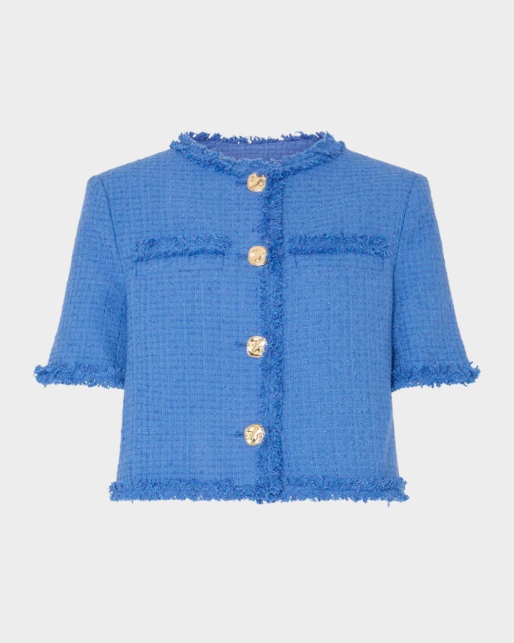 MILLY Jeanne Fringe-Trim Boxy Boucle Top in Blue | Lyst