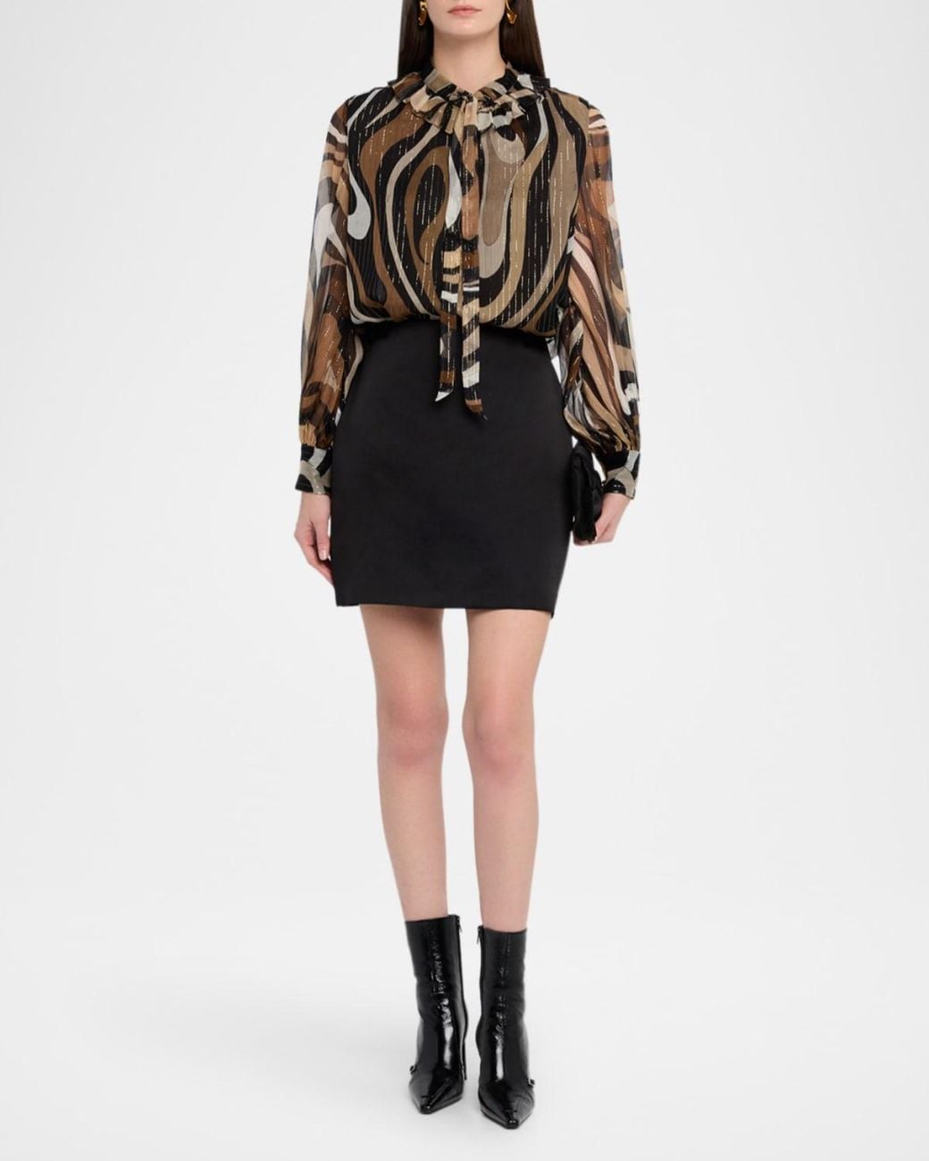 PUCCI Marmo Print Long-Sleeve Silk Blouse in Black | Lyst