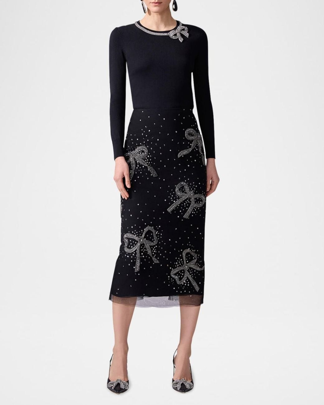 Carolina Herrera Bow Embellished Midi Skirt in Black | Lyst