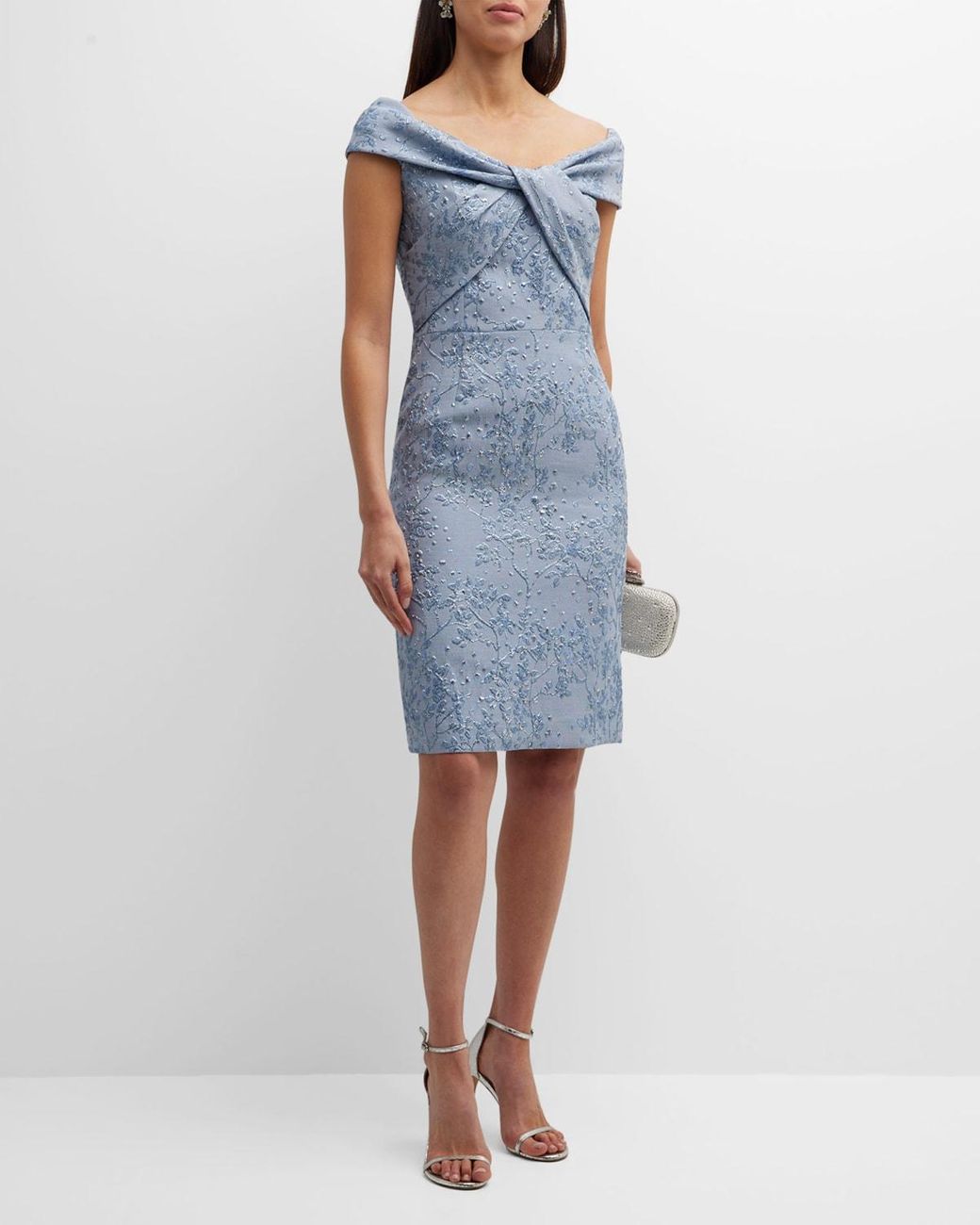 Teri Jon Twist-front Metallic Jacquard Sheath Dress in Blue | Lyst Teri Jon Twist-front Metallic Jacquard Sheath Dress in Blue | Lyst