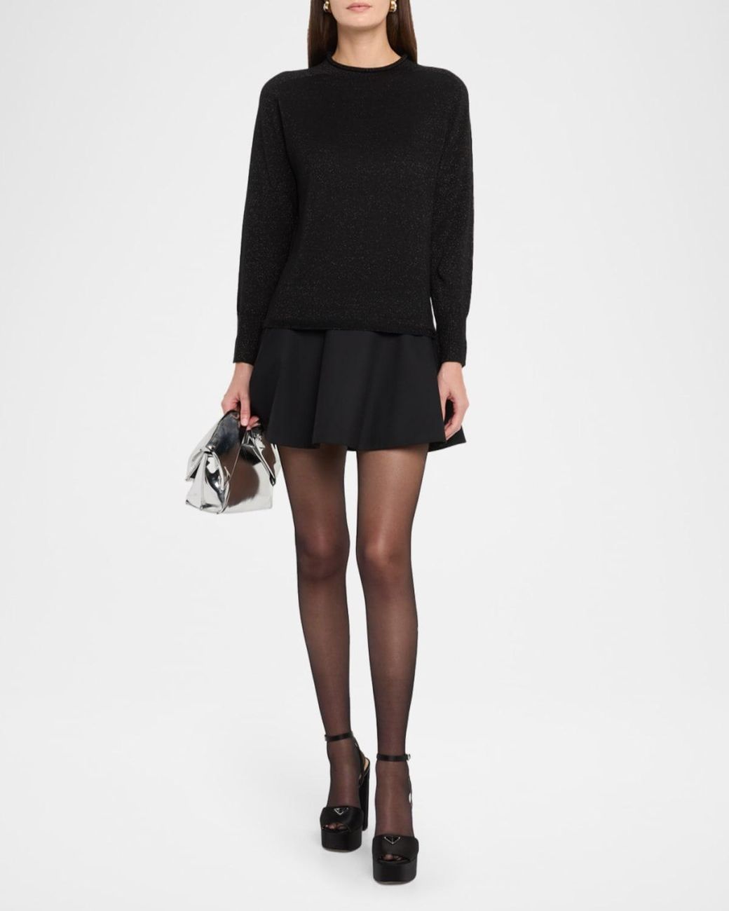 Kobi Halperin Lisa Funnel-Neck Shimmer Knit Sweater in Black | Lyst