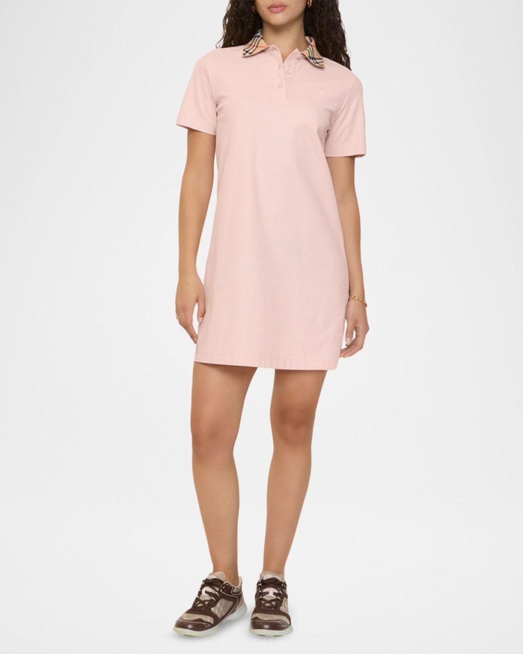 Burberry Iris Check Collar Short-Sleeve Mini Dress in Pink | Lyst