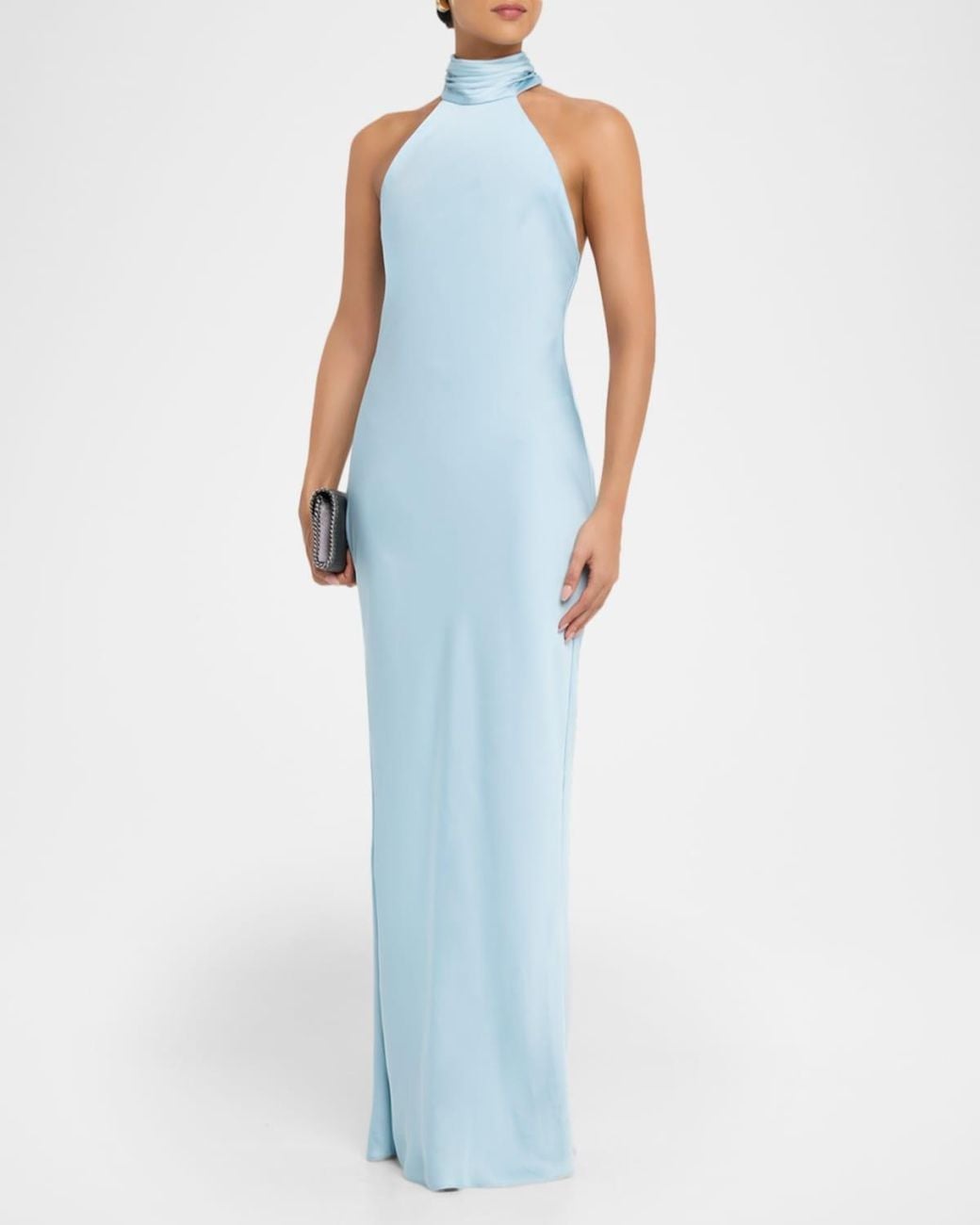 Ramy Brook Tatiana Low-Cut Halter Column Gown in Blue | Lyst