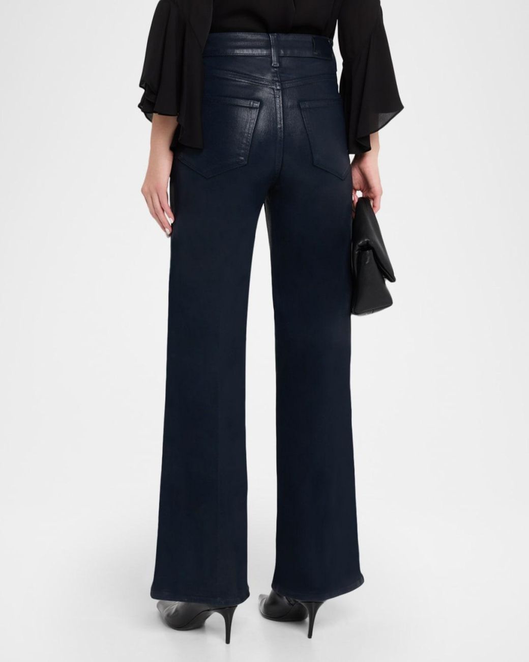 PAIGE Sasha Coated Wide-Leg Jeans in Blue | Lyst