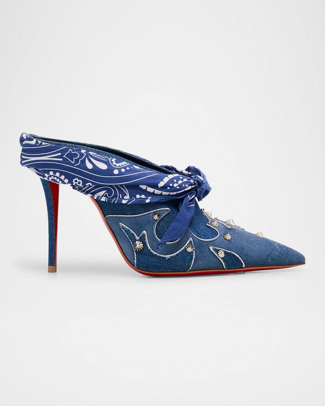Christian Louboutin 100Mm Mulatiag And Suede Bandana Mule Pumps in Blue ...