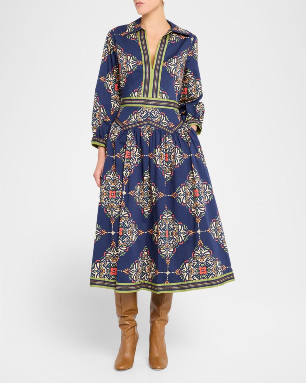 Shoshanna Lola Medallion-Print Midi Shirtdress in Blue | Lyst