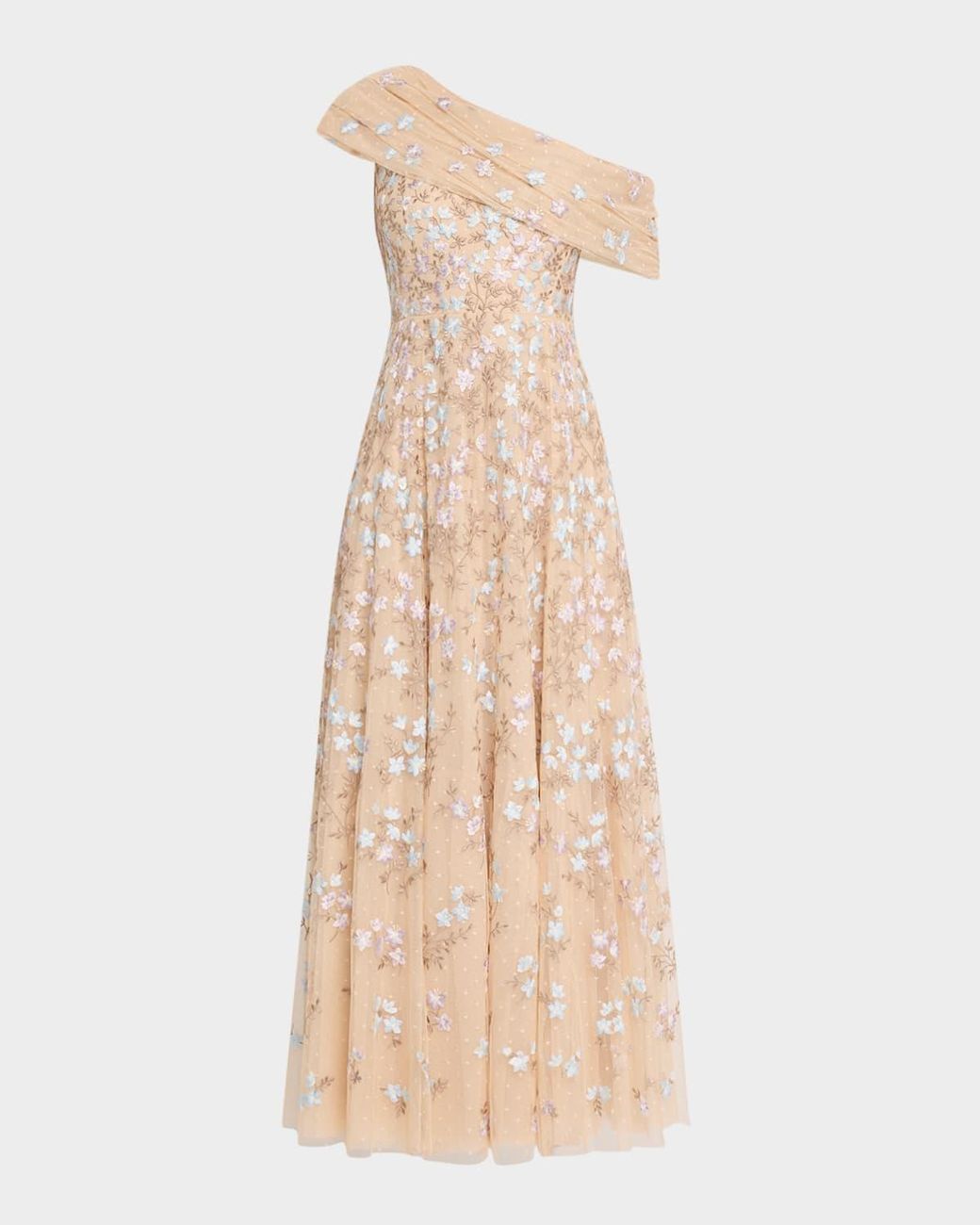 Needle & Thread Everett Bloom One-Shoulder Embroidered Gown in Natural ...