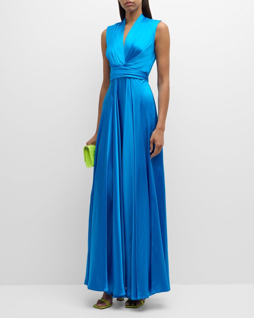 E.Stott Sadie Wrap-Front Silk Satin Gown in Blue | Lyst