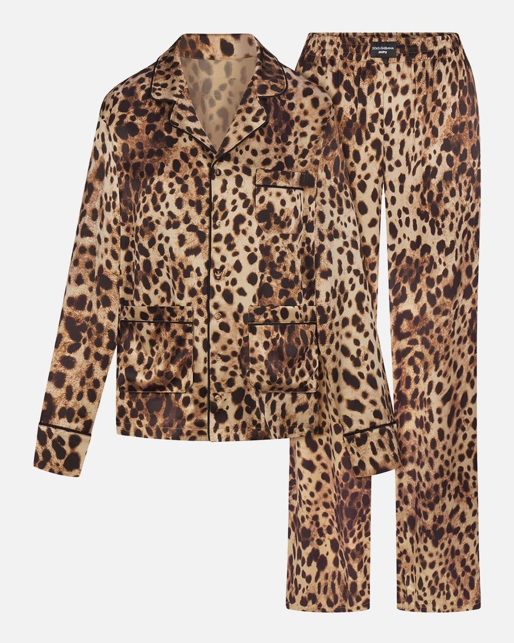 Dolce & Gabbana x SKIMS Silk Long-Sleeve Sleep Set in Brown | Lyst