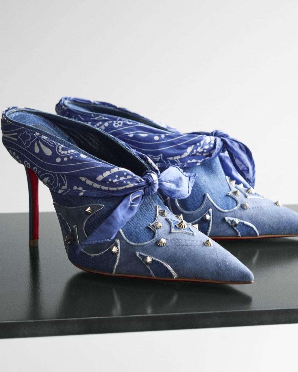 Christian Louboutin 100Mm Mulatiag And Suede Bandana Mule Pumps in Blue ...