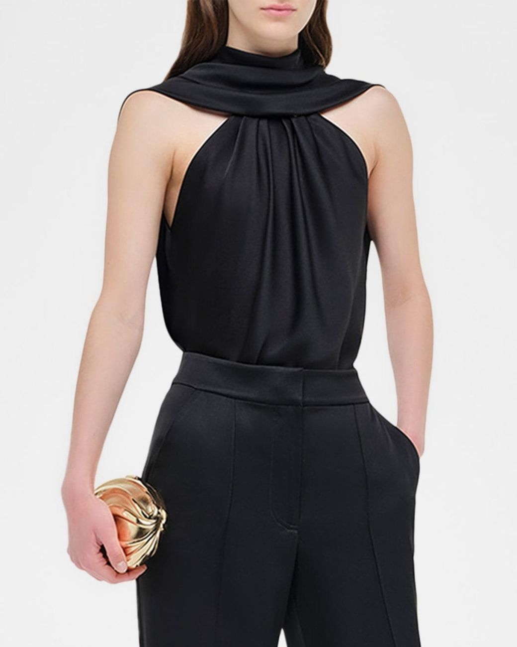 Jonathan Simkhai Scarlett Satin Cape Top in Black | Lyst