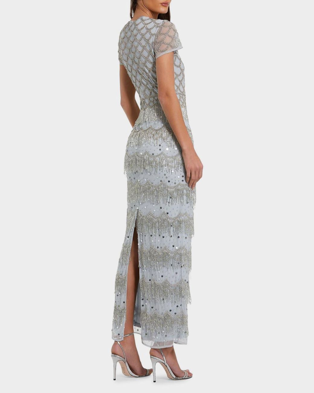 Mac Duggal Scalloped Beaded Fringe Column Gown | Lyst