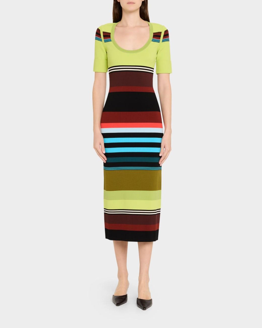Christopher John Rogers Striped Short-Sleeve Midi Dress in Green | Lyst
