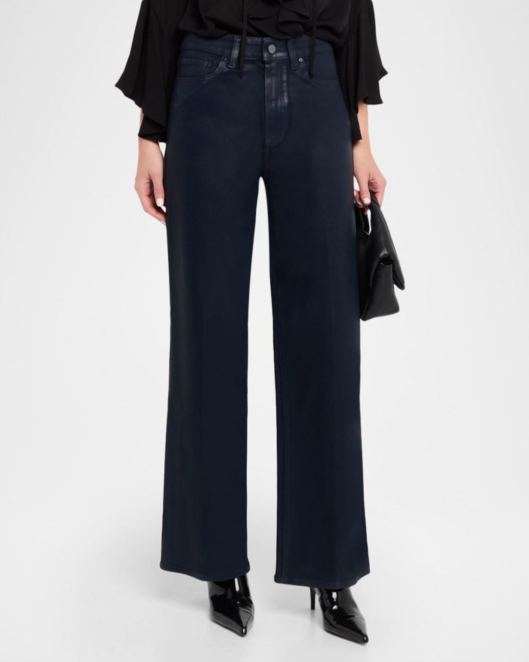 PAIGE Sasha Coated Wide-Leg Jeans in Blue | Lyst