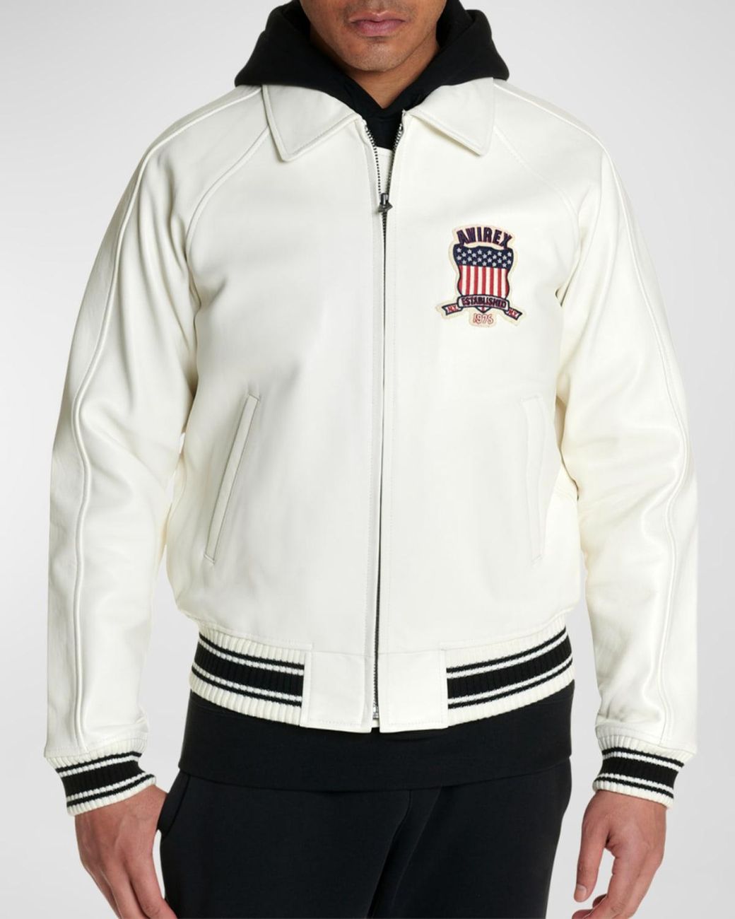 Avirex Icon Logo Leather Bomber Jacket in White for Men | Lyst