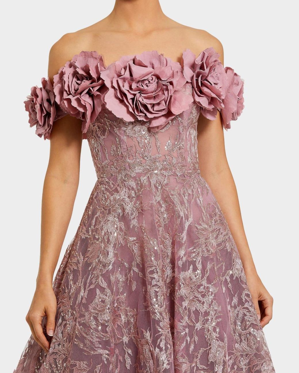Mac Duggal Sequin-Embroidered Off-The-Shoulder A-Line Gown in Purple | Lyst