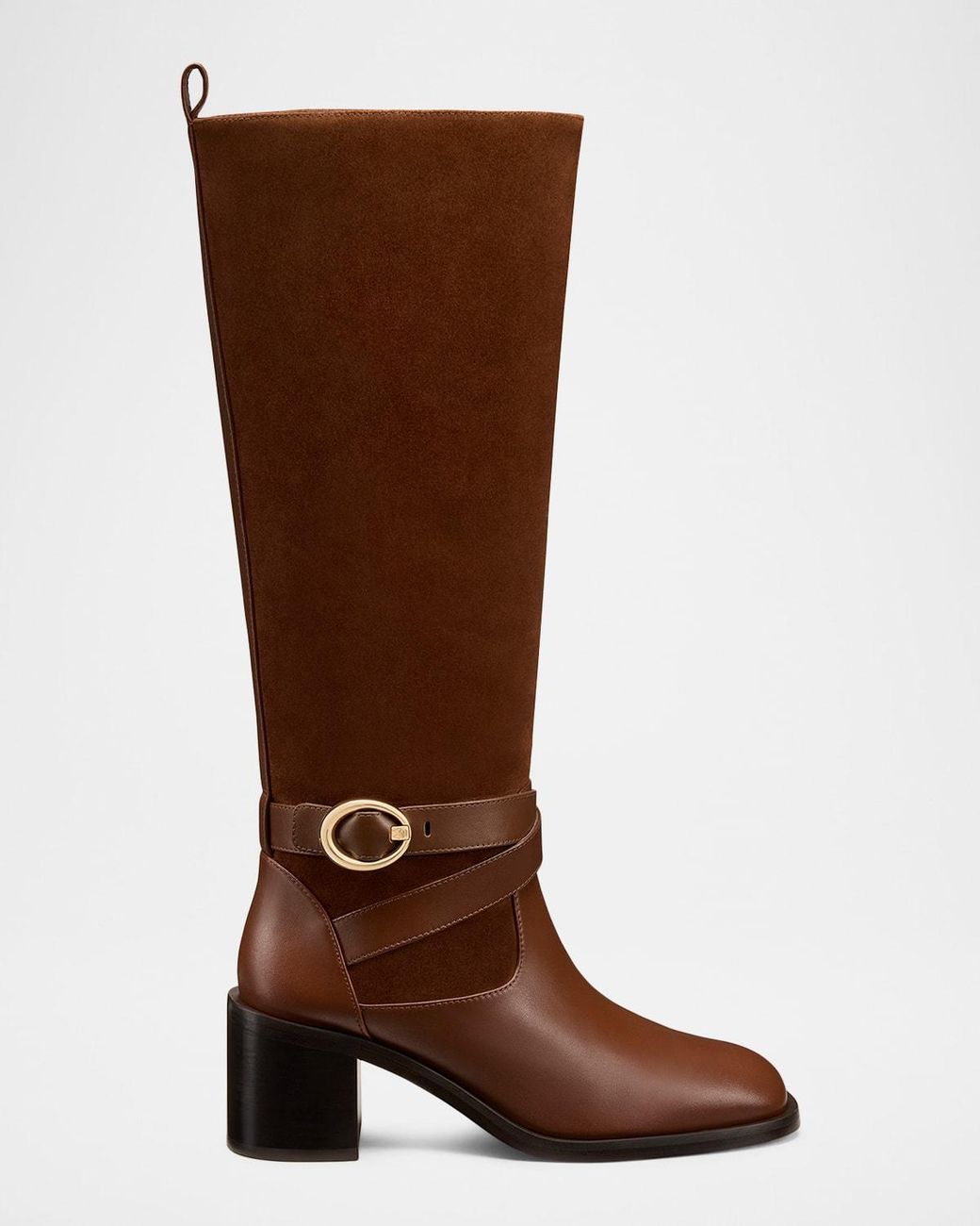 Stuart Weitzman 55Mm Benni Mixed Leather Riding Boots in Brown | Lyst