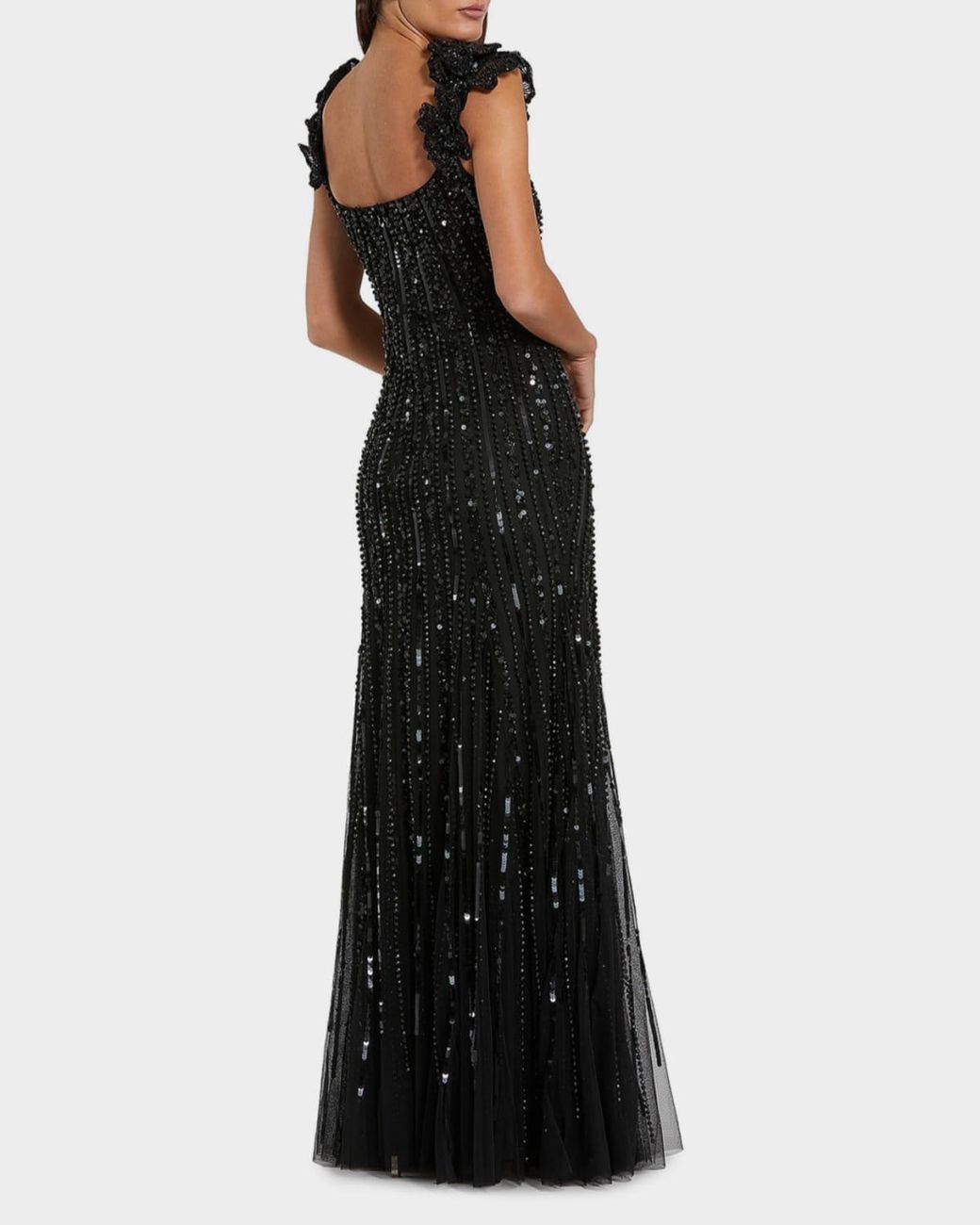 Mac Duggal Evening Beaded Floral Mesh Gown in Black | Lyst
