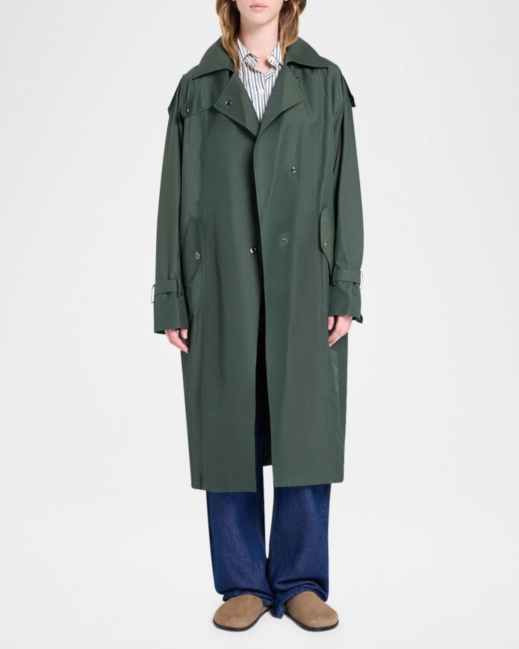 Twp Bogie Long Trench Coat in Green | Lyst