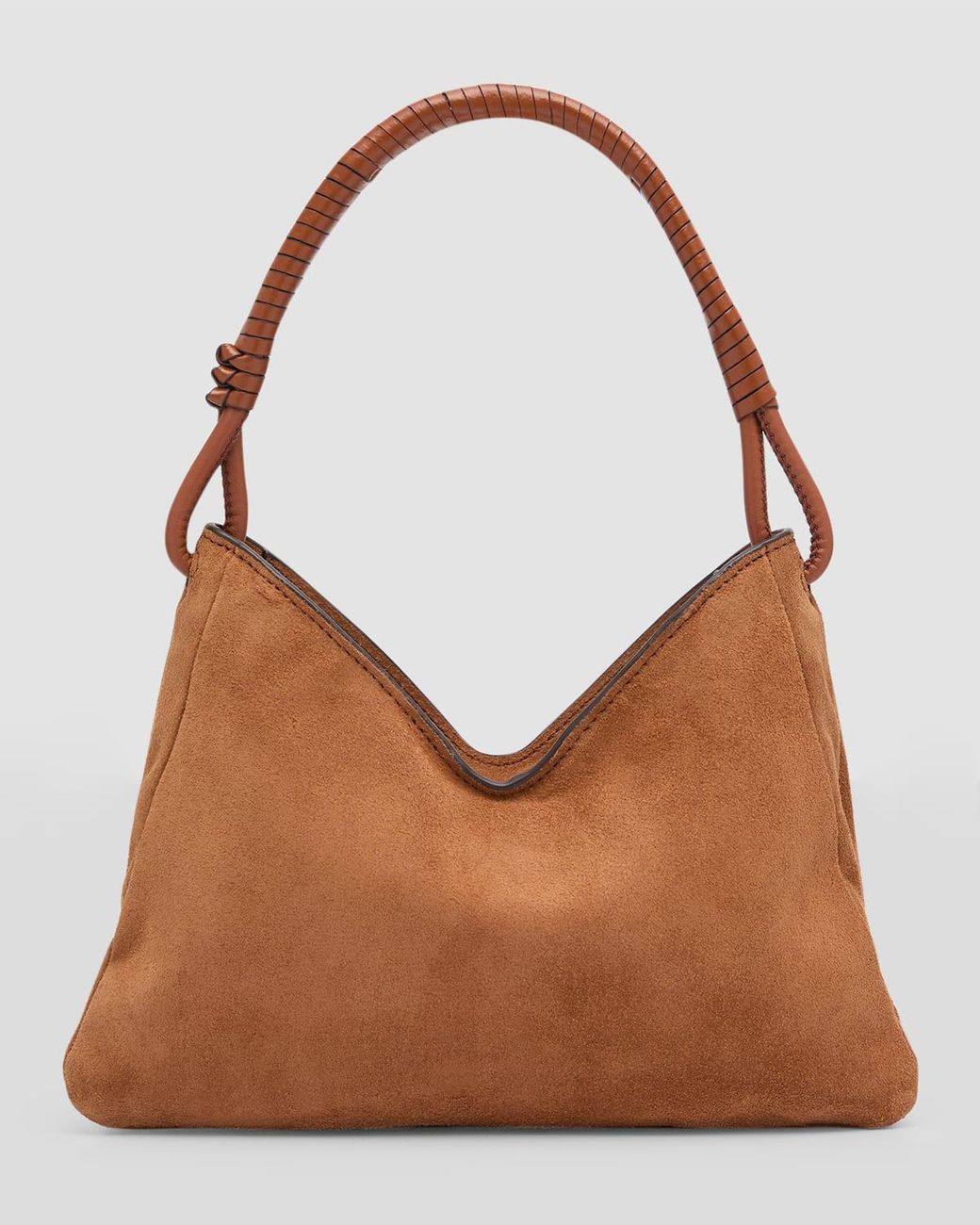 STAUD Valerie Zip Suede Shoulder Bag in Brown | Lyst