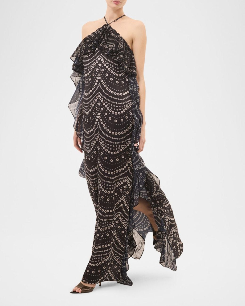 MISA Los Angles Stranded Pearls Lupita Halter Maxi Dress in White | Lyst