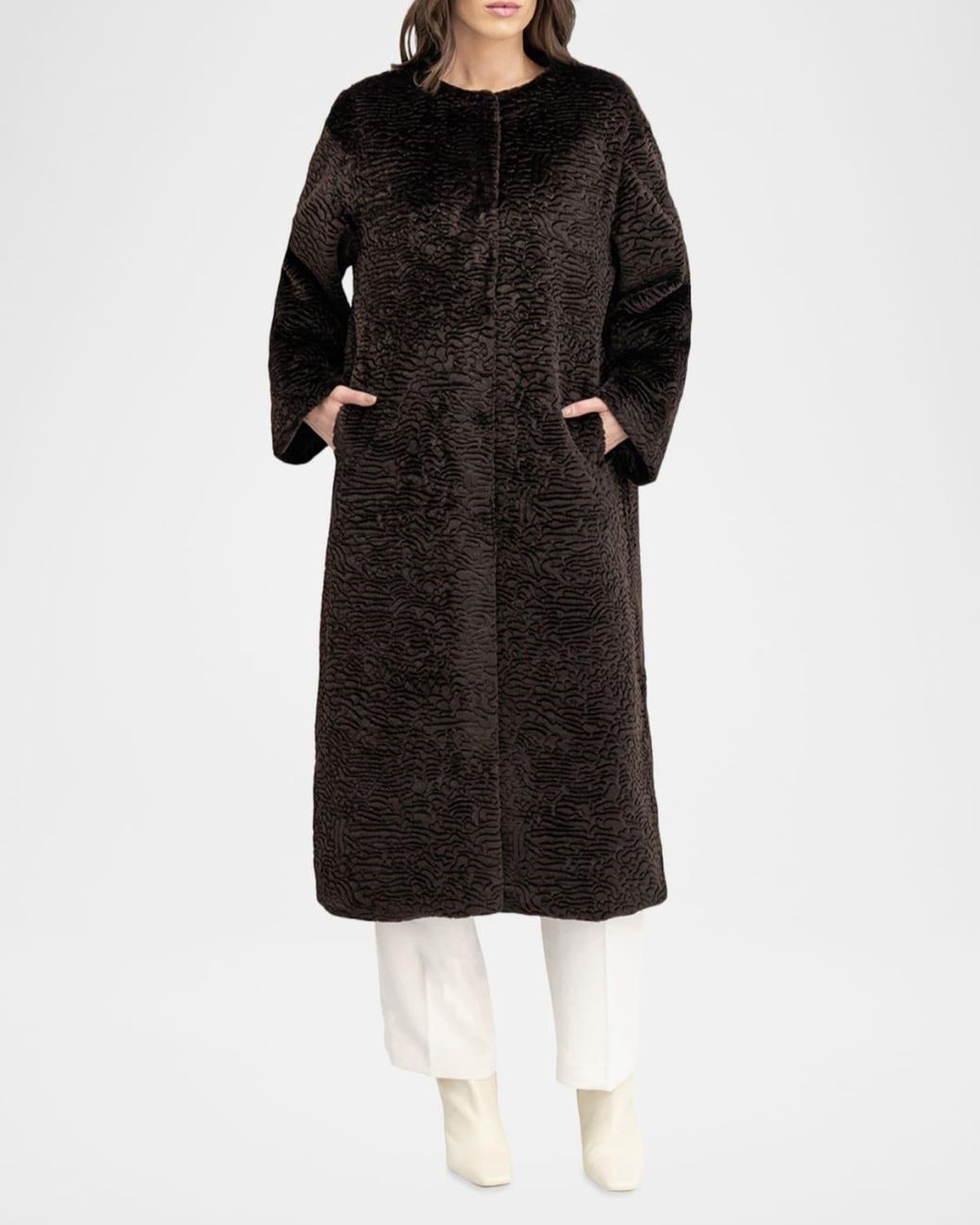 Lyla Grant Fur-Free Textured Faux Shearling Coat in Black | Lyst