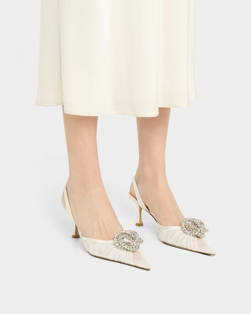 Mach & Mach Galaxy Mesh Crystal Slingback Pumps in White | Lyst